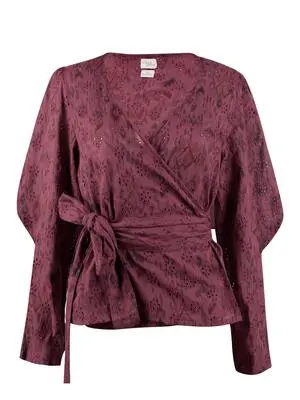 EM & SHI Wrap Top With Sleeve Detail - Red