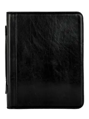 TIME RESISTANCE Leather Portfolio With Binder - Black