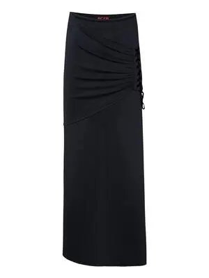 PCFG Velvet Lace-up Slit Maxi Skirt - Black