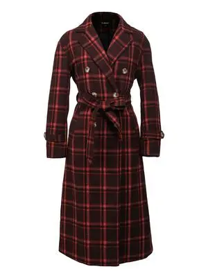 SMART AND JOY Double-breasted Checked Wool Coat - Red