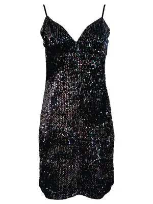 LALIPOP DESIGN Sequined Velvet Mini Dress - Black