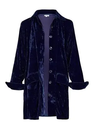 AT LAST... Kensington Silk Velvet Shirt-jacket - Blue