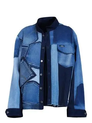 STORY WEAR Denim Patchwork Stand-collar Jacket - Blue