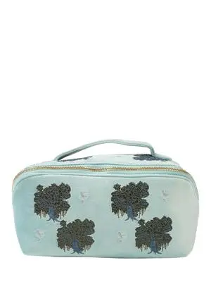 HOUSE OF MURPHY Embroidered Velvet Cosmetic Bag - Blue
