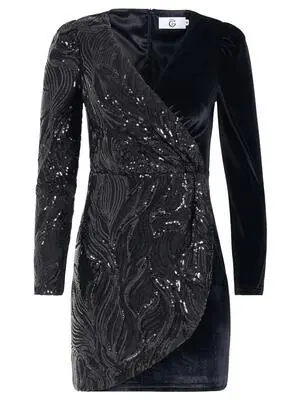 THE GT ATELIER Sequined V-neck Mini Dress - Black