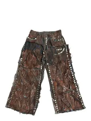 ZASTASTUDIO Shred Couture Studded Wide Leg Denim Pant - Brown