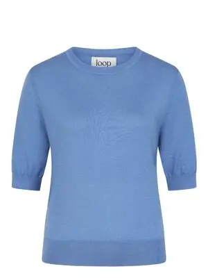 LOOP CASHMERE Crew Neck Short Sleeve Sweater - Blue