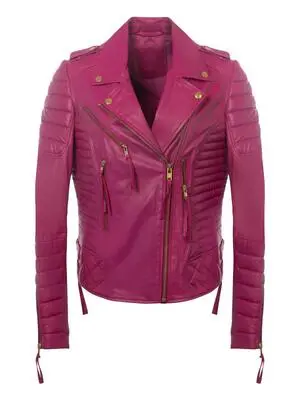 ZASTASTUDIO Upcycled Sheepskin Leather Biker Jacket - Pink