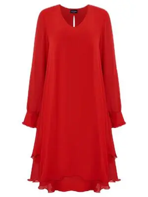 JAMES LAKELAND Long Sleeve Wave Hem Dress - Red