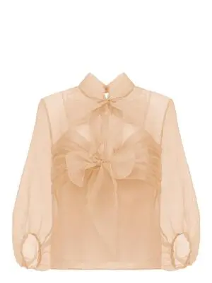 GEORGETTE Sheer Bow Blouse - Orange
