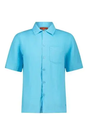 MAISON TANGERINE Aqua Linen Short Sleeve Shirt For - Blue