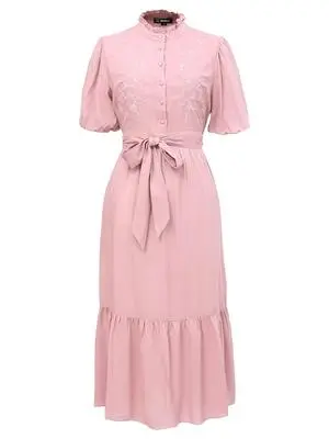 SMART AND JOY Tiered Ruffle Tea Dress - Pink