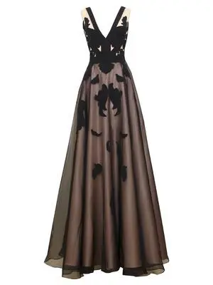 ALINA CERNATESCU Silk Midi Dress With Handcrafted Embroidery - Black