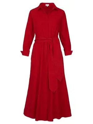 AT LAST... Marigold Corduroy Shirt Dress - Red