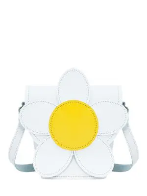 ZATCHELS Handmade Leather Daisy Barrel Bag - White/yellow