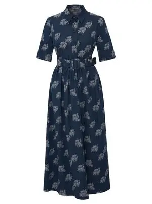EXQUISE London Printed Midi Shirt Dress - Blue