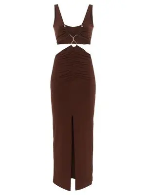 NISSA Cut-out Jersey Midi Dress - Brown