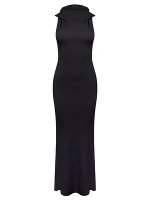 MANDRAGORA Stretch Maxi Dress With Hood - Grey