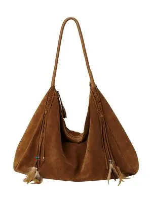 JUAN-JO Oversized Suede Shoulder Bag With Fringe - Brown