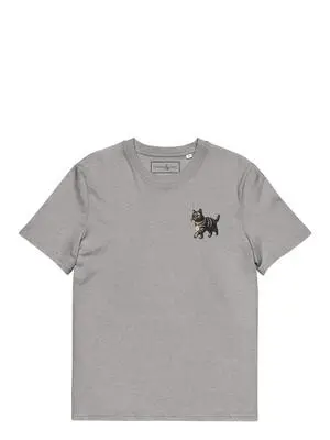 ANCHOR & CREW Heather Cool Cat Actual Life Organic Cotton Embroidered T-shirt - Grey