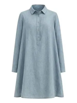 NIKKA PLACE Linen Tunic Shirt With Collar - Blue