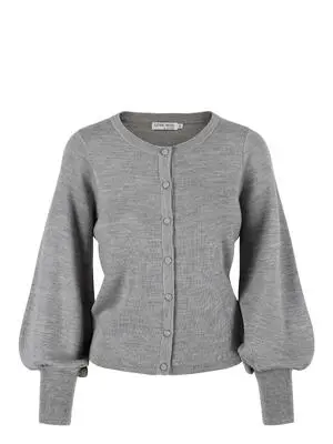 TIRILLM Ava Merino Wool Cardigan With Balloon Sleeves - Grey