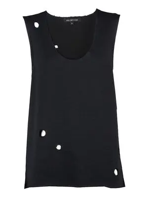 UNA BERZINA Grunge-style Cotton Top With Distressed Details - Black