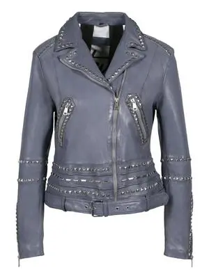 FREAKY NATION Leather Biker Jacket With Studs