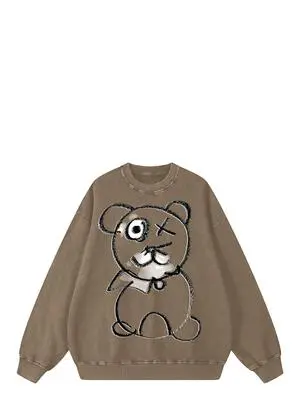 X ILONA BLUE Graffiti Teddy Bear Cotton Crewneck - Black/green/white