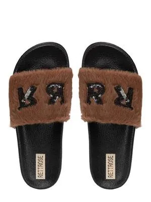 RETTROSE Diamanté Embellished Handmade Sliders - Black/brown