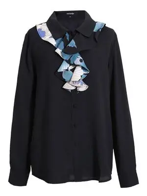 SMART AND JOY Flower Print Jabot Collar Blouse - Blue