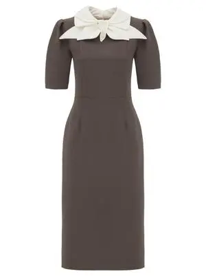 JULIA ALLERT Elegant Midi Dress With Bow Collar - Grey/brown