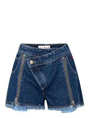 PCFG Metal Zipper Denim Shorts - Blue