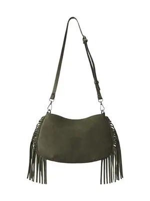 F3ROG BY RANA Suede Mini Gordon Fringe Crossbody Bag - Green