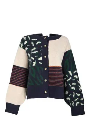 Saachi Striped Multi Patterned Tie-back Cardigan - Blue/white