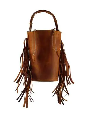 F3ROG BY RANA Fringe Crossbody Bucket Bag - Brown