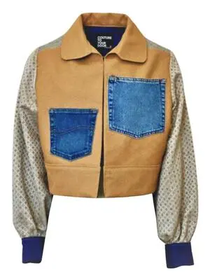 COUTURE TO YOUR DOOR Upcycled Upholstery And Denim Jacket - Brown/grey
