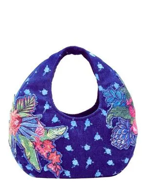 COUTURE TO YOUR DOOR Upcycled Denim Embroidered Moon Bag - Blue/red