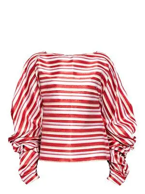 BIANCA POPP Striped Puff-sleeve Blouse - Pink/red/white/yellow