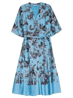 NIZA Printed V-neck Maxi Dress With Belt - Blue