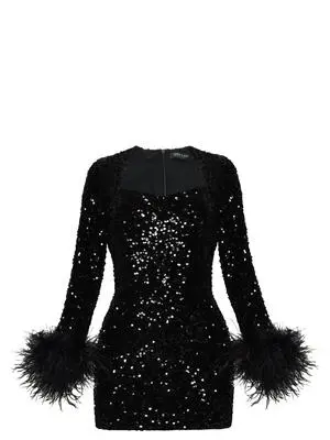 Hutch Alissa Faux Feather Long-Sleeve Sequin Mini Dress - White |  Editorialist