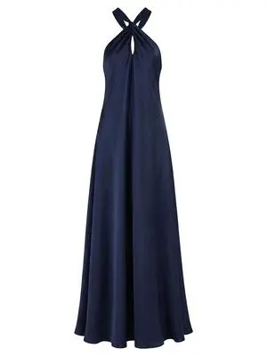 BELSIZE25 Soft Sculpture Series Satin Halterneck Midi Dress - Blue