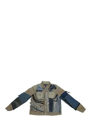 ZASTASTUDIO Frayed Fusion Denim Jacket - Brown/blue