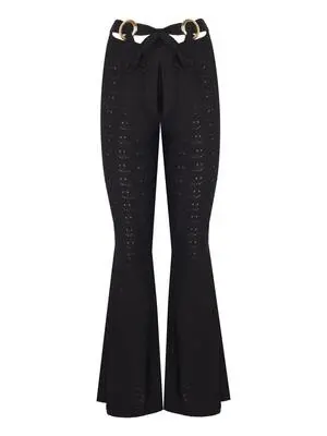 NO'DESIGN Empress Flared Pants With Gold-plated Ring Belt - Black