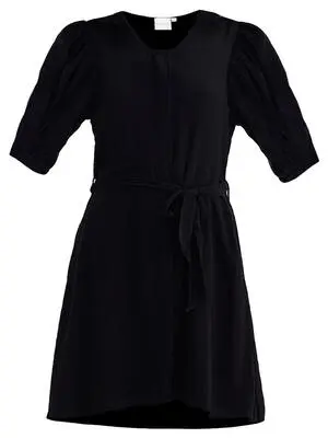 REISTOR Short Crepe Dress With Waist Tie - Black