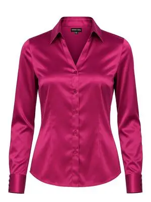 MADISON / SAVILE Wild Aster Haven Fitted Satin Shirt - Pink