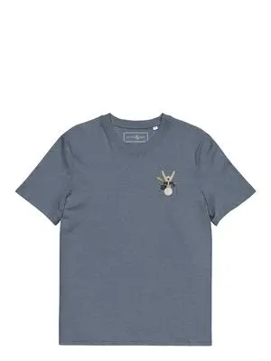 ANCHOR & CREW Heather Drummer Monkey Organic Cotton Embroidered T-shirt - Blue