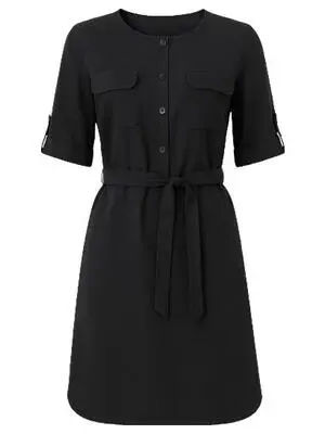 CONQUISTA Straight Tencel Shirt Dress With Belt - Black