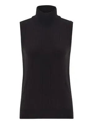 PERALUNA Slim Fit Sleeveless Turtleneck Blouse - Black