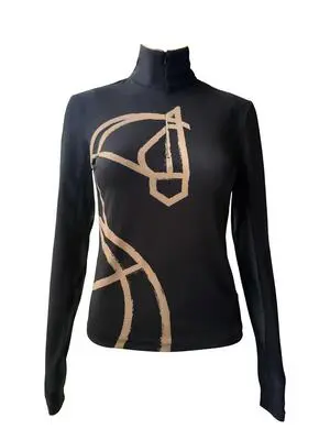 CHAMPAGNE & HORSES Painted Horse Long Sleeve Sun Shirt - Black